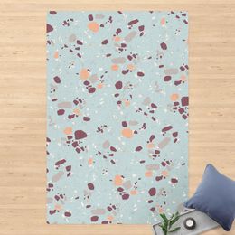 Kork-Teppich - Detailliertes Terrazzo Muster Bolzano - modern blau Mosaik Deko Wohnzimmer Schlafzimmer