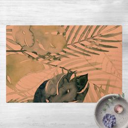 Kork-Teppich - Palmwedel in Wasserfarbe I - Tropisch gr&uuml;n Aquarell Pflanzen Wohnzimmer Schlafzimmer