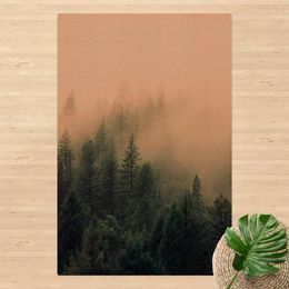 Kork-Teppich - Wald im Nebel Erwachen - Motiv gr&uuml;n Wald Korkmatte B&auml;ume Wohnzimmer Schlafzimmer