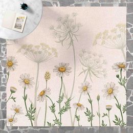 Kork-Teppich - Schafgarbe und G&auml;nsebl&uuml;mchen - Tropisch weiss Blumen Aquarell Blumenwiese Wohnzimmer Schlafzimmer