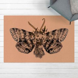 Kork-Teppich - Illustration florale Motte - Illustration grau Tiere Korkmatte Insekten Wohnzimmer Schlafzimmer