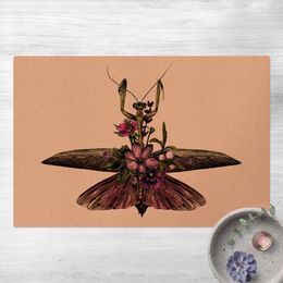 Kork-Teppich - Illustration florale Mantis - Illustration gr&uuml;n Tiere Korkmatte Insekten Wohnzimmer Schlafzimmer