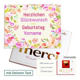 Pers&ouml;nliche Gru&szlig;karte mit Merci: Herzlichen Gl&uuml;ckwunsch zum Geburtstag &bdquo;Vorname&ldquo; (250 g)