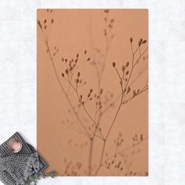 Kork-Teppich - Zarte Knospen am Wildblumenzweig - Tropisch beige Korkmatte Gr&auml;ser Wohnzimmer Schlafzimmer