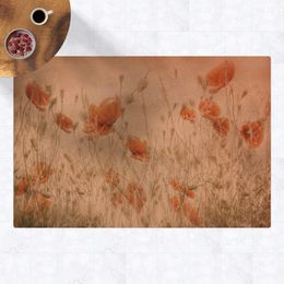 Kork-Teppich - Mohnblumen und Gr&auml;ser im Feld - Motiv beige Korkmatte Mohn Wohnzimmer Schlafzimmer