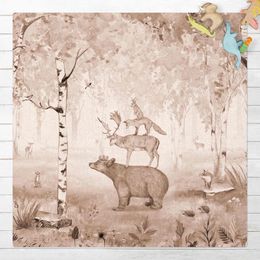 Bilderwelten Kork-Teppich modern braun Wald Aquarell - Der B&auml;renk&ouml;nig Sepia - B&auml;ume Kinderzimmer Baby M&auml;dchen Jungen