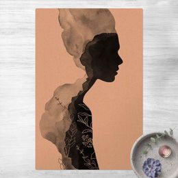 Kork-Teppich - Sie - Illustration schwarz weiss Portrait Aquarell Deko Wohnzimmer Schlafzimmer