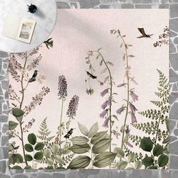 Kork-Teppich - Verspielte Kolibris zwischen Glockenblumen - modern gr&uuml;n Blumen Aquarell V&ouml;gel Wohnzimmer Schlafzimmer