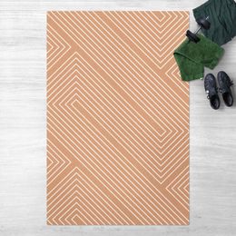 Kork-Teppich - Symmetrische Geometrie aus Wei&szlig;en Linien - Unifarben weiss Korkmatte Streifen Wohnzimmer Schlafzimmer