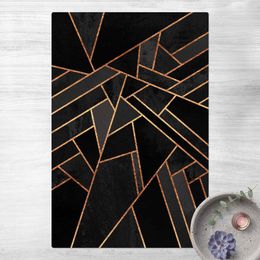 Kork-Teppich - Schwarze Dreiecke Gold - Abstrakt schwarz originell Aquarell Geometrisch Wohnzimmer Schlafzimmer