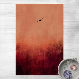 Kork-Teppich - Vogel im Sonnenuntergang - modern rot Natur Aquarell Sonnenuntergang Wohnzimmer Schlafzimmer