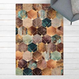 Kork-Teppich - T&uuml;rkise Geometrie goldenes Art Deco - Abstrakt gold originell Aquarell Geometrisch Wohnzimmer Schlafzimmer