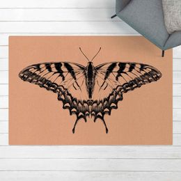 Kork-Teppich - Illustration fliegender Tiger Schwalbenschwanz Schwarz - Illustration schwarz Tiere Korkmatte Schmetterlinge Wohnzimmer Schlafzimmer