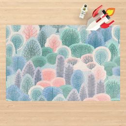 Kork-Teppich - Gl&uuml;cklicher Wald in Pastell - Tropisch pastell Korkmatte Pflanzen Wohnzimmer Schlafzimmer