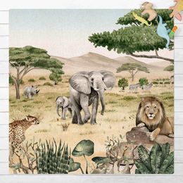 Bilderwelten Kork-Teppich modern gr&uuml;n Natur Aquarell - Herrscher der Savanne - africa Jugendzimmer
