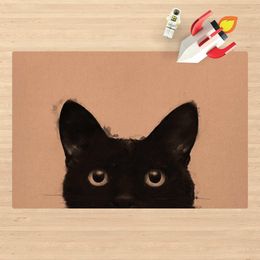 Kork-Teppich - Illustration Schwarze Katze auf Wei&szlig; Malerei - modern schwarz Tiere Aquarell Katze Wohnzimmer Schlafzimmer