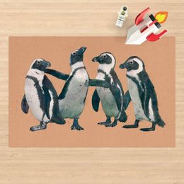Kork-Teppich - Illustration Pinguine Schwarz Wei&szlig; Aquarell - modern schwarz weiss Tiere Aquarell V&ouml;gel Wohnzimmer Schlafzimmer