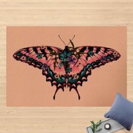 Kork-Teppich - Illustration floraler Tiger Schwalbenschwanz - Illustration pink Tiere Korkmatte Schmetterlinge Wohnzimmer Schlafzimmer