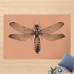 Kork-Teppich - Illustration fliegende Libelle Schwarz - Illustration schwarz Tiere Korkmatte Insekten Wohnzimmer Schlafzimmer