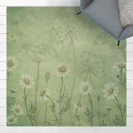 Bilderwelten Kork-Teppich Tropisch gr&uuml;n Blumen Aquarell - G&auml;nsebl&uuml;mchen im gr&uuml;nen Nebel - Blumenwiese Wohnzimmer Schlafzimmer