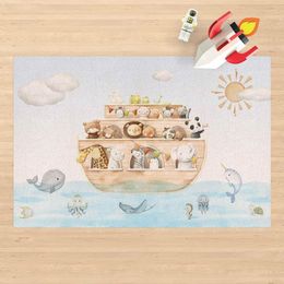 Kork-Teppich - Niedliche Tierkinder auf der Arche - modern pastell Strand Aquarell Boot Schiff & U-Boot Kinderzimmer Baby M&auml;dchen Jungen
