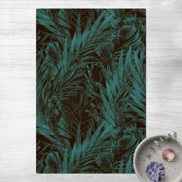 Kork-Teppich - Tropisches dunkles Unterholz Blau - Tropisch blau Korkmatte Pflanzen Wohnzimmer Schlafzimmer