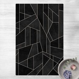 Kork-Teppich - Schwarz Wei&szlig; Geometrie Aquarell - Abstrakt schwarz weiss originell Korkmatte Geometrisch Wohnzimmer Schlafzimmer