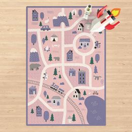Kork-Teppich - Dorf - Ab aufs Land - Illustration violett Korkmatte Auto Kinderzimmer Baby M&auml;dchen Jungen