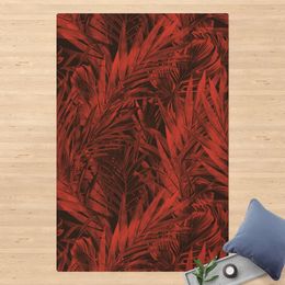 Kork-Teppich - Tropisches dunkles Unterholz Rot - Tropisch rot Korkmatte Pflanzen Wohnzimmer Schlafzimmer