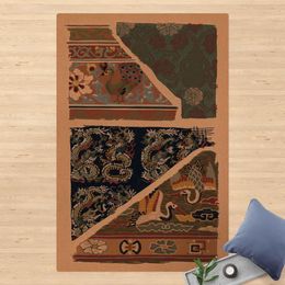Kork-Teppich - Traditionelles Japanisches Textildesign - Vintage bunt Tiere Korkmatte Retro Wohnzimmer Schlafzimmer