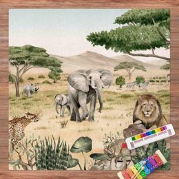 Kork-Teppich - Herrscher der Savanne - modern gr&uuml;n Natur Aquarell africa Jugendzimmer