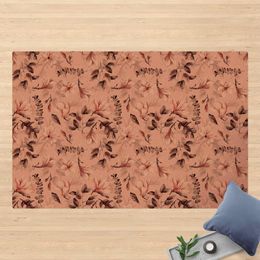 Kork-Teppich - Bl&uuml;ten mit Grauen Bl&auml;ttern vor Rosa - Illustration rosa Aquarell Rose Wohnzimmer Schlafzimmer