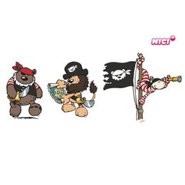 Wandtattoo Kinderzimmer Junge NICI Pirates Pirat Jungenzimmer Wandsticker Tiere Piratenzimmer Piraten Set B&auml;r Wandaufkleber in S-XXL
