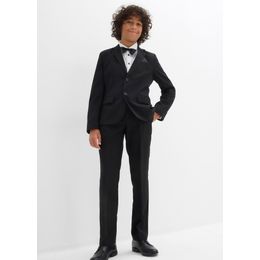 bonprix Anzug (2tlg. Set) in Regular Fit, schwarz, Gr.134, Sch&ouml;ner Jungen Anzug: Sakko + Hose mit verstellbarem Bund