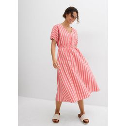 bonprix Kleid aus reiner Baumwolle, pink, Gr.44, weit geschnittenes Kleid aus reiner Baumwolle mit Fledermaus&auml;rmeln und V-Ausschnitt, aus 100% Baumwolle