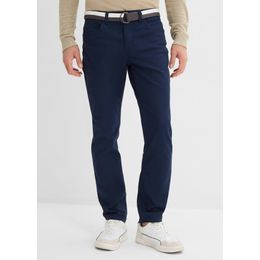 bonprix Regular Fit Stretch-Hose mit G&uuml;rtel Straight, blau, Gr.54, Sch&ouml;ne Basic Hose im 5-Pocket-Style mit geradem Bein und zweifarbigem G&uuml;rtel, 98% Baumwolle