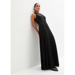 bonprix Maxikleid mit Paillettenstickerei, schwarz, Gr.48/50 (XL), Elegantes Abendkleid mit gemusterter Paillettenstickerei im Oberteil