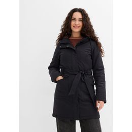 bonprix Wasserabweisender Outdoor-Kurzmantel mit G&uuml;rtel Leo-Futter, schwarz, Gr.38, Kurzmantel Outdoor mit Leo-Futter und G&uuml;rtel