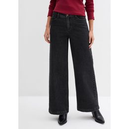 bonprix Wide-Leg-Jeans Mid Waist Full Length, grau, Gr.54, Weite Jeans mit mittlerem Bund, 99% Baumwolle