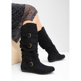 bonprix Stiefel, schwarz, Gr.41, L&auml;ssig: Stiefel mit auff&auml;lligen Zierschnallen, aus Vegan