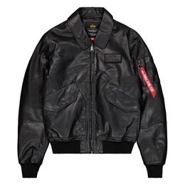 Alpha Industries CWU-45/P Leder Bomberjacke schwarz, Gr&ouml;&szlig;e 3XL