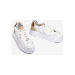 Unisa Leder-Sneakers in Wei&szlig;/ Hellbraun/ Gold - 60% | Gr&ouml;&szlig;e 37 | Damen-sneakers