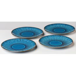 Speiseteller GIPFELST&Uuml;CK "Teller Set, Eisfall", blau, B:27cm &Oslash;:27cm, Steinzeug, Speiseteller, Speiseteller, Scandi-Style, gl&auml;nzende Reaktivglasur, jedes St&uuml;ck ein Unikat