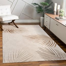 Teppich Paco Home "Tuana 218", beige, B:160cm H:15mm L:230cm, Polypropylen (PP), Teppiche, Teppich, Kurzflor, modernes Bl&auml;tter Design, Hoch-Tief-Struktur, Wohnzimmer