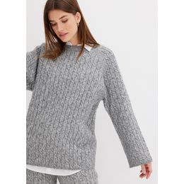 bonprix Damen Strickpullover "Oversize-Pullover mit Zopfmuster", grau, Gr. 40, meliert, Strick, Obermaterial: 97% Polyester, 3% Wolle, Pullover, aus