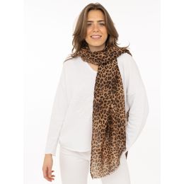 Schal Zwillingsherz "Print Leo", Damen, braun, Web, Obermaterial: 100% Polyester, Modet&uuml;cher Schal, Leomuster, Fransen an den Enden