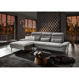 Ecksofa Hukla "HU-HP22156 L-Form", grau (cyber grau), B:309cm H:103cm T:193cm, 100% recyceltes Polyester, Sofas, Ecksofa, inkl. Kopfpolsterverstellung, optional mit Sitztiefenverstellung