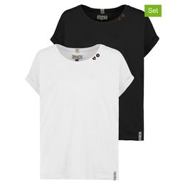 Sublevel 2er-Set: Shirts in Wei&szlig;/ Schwarz - 50% | Gr&ouml;&szlig;e M | Damen-tops