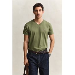 Gant Herren T-Shirt "SLIM SHIELD V-NECK T-SHIRT"dry herb gr&uuml;n, Gr. XXXL, Obermaterial: 100% Baumwolle, Shirts, mit einer kleinen Logostickerei auf