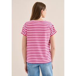 Cecil Damen 3/4-Arm-Shirtbeetroot pink, Gr. L, gestreift, Web, 50% Baumwolle, 50% Modal, Shirts, mit U-Boot-Ausschnitt